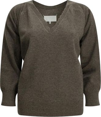 Maison Margiela Pull Col V Drap&eacute; - Femme - Pulls - Brun - Taille: 38 FR