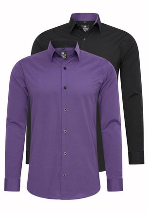 Rusty Neal 2er Set Herren Hemd Kontrasthemd Businesshemd Freizeithemd S M L XL XXL 3XL 4XL 5XL 6XL Cotton-Stretch Doppelpack, Gr&ouml;&szlig;e:XL, Farbe:2erSet-(44_Lila)(44