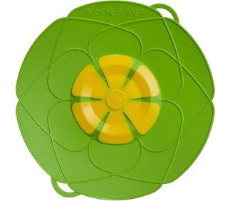 Kochblume das Original, Silikon Überkochschutz für Töpfe und Pfannen, Mikrowellen-Deckel, Spritzschutz und Dampfgar-Aufsatz | (Limette, L | Topfgröße 14-24cm)