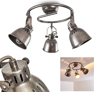 HOFSTEIN Deckenleuchte Nanlia, runde Deckenlampe aus Metall in Silber/Grau, 3-flammig, Rondell mit verstellbaren Strahlern, 3 x E14-Fassung, max. 40 Watt, Deck