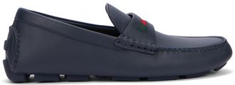 Gucci Mens Leather Driver Moccasin Navy Calf Skin Loafers