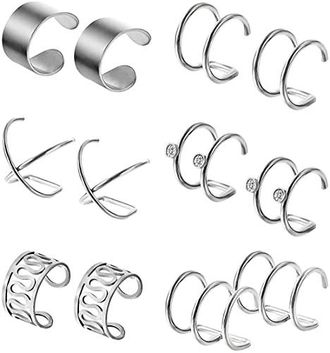 Generic 6 Paires de Boucles doreilles Ensemble Manchette Helix Cartilage Clip Acier Inoxydable sur Les Oreilles Non Piercing R&eacute;glable 6 Argent pour Femmes Fil