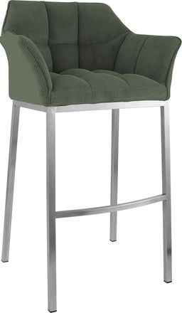 Clp Barhocker mit Lehne Damaso, Barstuhl gepolstert mit Cordbezug, Vierfußgestell aus Metall, Tresenhocker bis 240 kg belastbar, Farbe:grün, Gestell Farbe