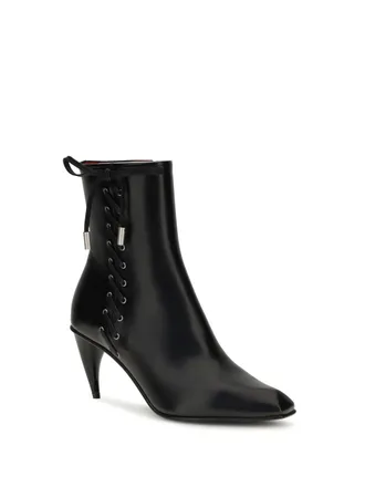 Alexander McQueen Womens Curved-Heel Ankle Boots With Side Lacing Black