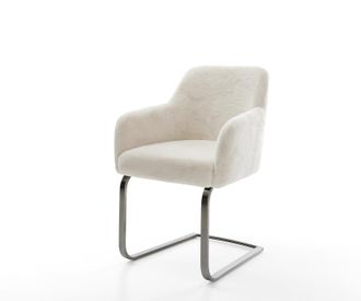 DELIFE Freischwinger Greg-Flex Pl&uuml;sch Creme-Wei&szlig; Freischwinger flach Graphit Taschenfederkern, Esszimmerst&uuml;hle