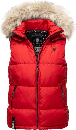 Marikoo Damen Steppweste - Eisflöckchen mit Kapuze & Kunstfellkragen