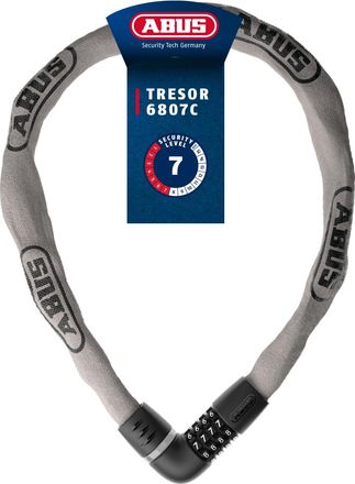 ABUS Kettenschloss Tresor 6807C - Zahlenschloss mit 360&deg;-Bolzen, 7 mm Starke Stahlkette, 4-stelliger Zahlencode - Fahrradschloss mit Sicherheitslevel 7 - L