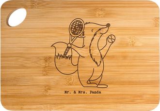 Mr. & Mrs. Panda Bambus - Schneidebrett Tennis Spielen - Geschenk, Hobby, Holzbrettchen, Ballsportart, Fr&uuml;hst&uuml;cksbrett, Schneidbrett