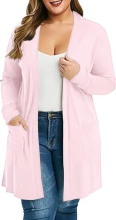 Generic Cardigan long sans manches pour femme, cardigan uni de couleur pure avec poches, cardigan classique polyvalent, printemps et automne, manteau d&eacute;contra