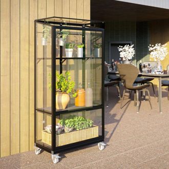 Vitavia Balkongewächshaus Polis, schwarz, 3 mm esg mit Rollfundament