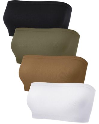 Blulu 4 Stück Damen Bandeau BH trägerlos Bralette Nahtloses Bandeau Nicht Gepolstert Stretch Top BH, Schokolade, Hellgrün, Weiß, Schwarz, Large