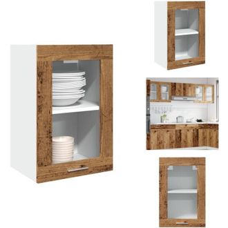 vidaXL H&auml;ngeschrank Glas Altholz-Optik 40x31x60 cm Holzwerkstoff - H&auml;ngeschrank - H&auml;ngeschr&auml;nke - K&uuml;chenschrank - K&uuml;chenschrank Mit Glast&uuml;ren