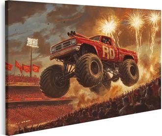 Islandburner Bild auf Leinwand Feuerwerk und Monster Truck Show bei Dämmerung Bilder Wandbilder Poster