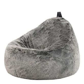 Icon Brand Cocoon Pouf Fausse Fourrure, Pouf Poire avec Remplissage, Fauteuil Salon Confortable, Fauteuil Chambre, Meuble Salon, Decoration Chambre, Gris