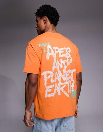 Aape By A Bathing Ape AAPE by A BATHING APE - T-Shirt in Hellorange mit R&uuml;ckenprint