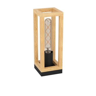 Eglo Tischlampe Nafferton, Nachttischlampe im Industrial Design, FSCM70HB, Tischleuchte aus Holz in Natur und Metall in Schwarz, Schlafzimmer und Wohnzimme
