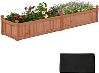 Costway Costway - Jardinière Rectangulaire 227 x 59,5 x 40 cm avec Séparateur, Système de Drainage, Doublure, pour Cultiver des Légumes, Fleurs, Marron