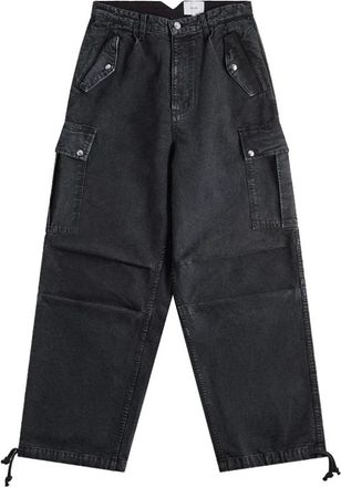 Rhude Homme, Pantalons, Noir, Taille: S Pantalon Parachute en Toile D&eacute;lav&eacute;e