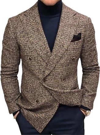 Generic Blazer &agrave; Carreaux Marron &agrave; Deux Boutons et Revers crant&eacute;s pour Homme, Taille XXL, Coupe Classique, Style d&eacute;contract&eacute;, Rayures. Taille XX-Large