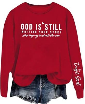 Generic 2026 Pull à capuche pour femme avec imprimé lettres et col rond pour lautomne et lhiver, Rouge, XXL