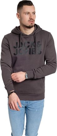 Jack & Jones Herren Corp Logo Sweat Hood Kapuzen Sweatshirt Basic Jumper Reg Fit (Asphalt (Reg/Large Print)(Corp 840, XXL))