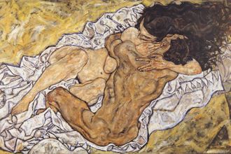 1art1 Egon Schiele XXL Poster Die Umarmung, Die Liebenden II, 1917 Plakat | Bild 120x80 cm