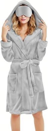 Generic Robe de Chambre pour Femmes avec Masque pour les Yeux en Flanelle et Polaire, Capuche, Femmes, Peignoir de Bain, 2 Poches, Longueur Genou, Capuche Moe