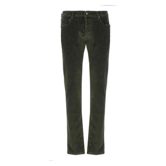 Jacob Cohen Homme, Pantalons, Vert, Taille: W33 Jean en coton vert avec motif c&ocirc;tel&eacute;