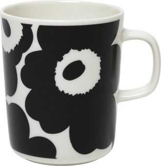 Marimekko Becher, Henkelbecher - Oiva Unikko - Steingut - Weiß-Schwarz - (HxØ) 9,5 x8 cm - 250 ml - 1 Stück