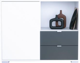 Vladon Kommode Milano, Sideboard mit 1 Tür Weiß matt und 2 Schubladen Anthrazit matt, Made in Germany, Korpus Weiß matt (103 x 83 x 37 cm)