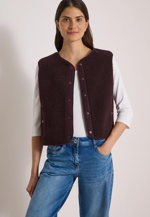 Cecil Kurzweste CECIL, Damen, Gr. XXL (46), braun (berry rot), Stoff, 100% Polyester, unifarben, normal normal, Rundhals, Westen, mit durchgehender Knopflei