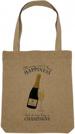 Fabulous Sac Shopping Tote Bag Aspect Lin - Champagne - Money Cant Buy Happiness Luxury Sac de Courses Toile Epaisse 360g Beige Naturel Cabas Port&eacute; Epaule Soli