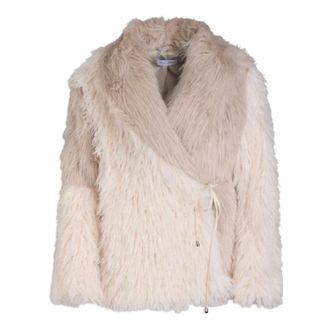 Weili Zheng Femme, Vestes, Beige, Taille: 38 FR Manteau Enveloppant en Fausse Fourrure