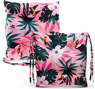 MG Design 2er-Set Stuhlkissen mit Bändern 40x40 cm mit tropisch Druck - Sitzkissen für Garten und Haus, mit Urlaubsdesign - gestepptes, buntes Stuhlauflage für 