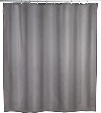WENKO Anti-Schimmel Duschvorhang Grau, Textil-Vorhang mit Antischimmel Effekt f&uuml;rs Badezimmer, waschbar, wasserabweisend, mit Ringen zur Befestigung an der 