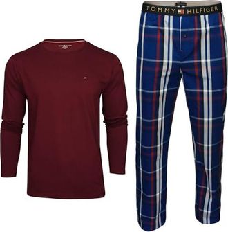 Tommy Hilfiger Ensemble pyjama tiss&eacute; &agrave; manches longues pour homme, Rouge fonc&eacute;/motif &eacute;cossais Heritage, M