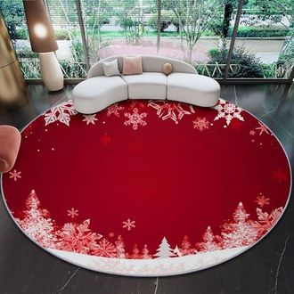 Generic 180 cm Tapis Rond pour Chambre &agrave; Coucher, Lavable Doux Rouge et antid&eacute;rapant pour Chambre &agrave; Coucher - Tapis Rond &agrave; imprim&eacute; Art D&eacute;co No&euml;l Sapin De No&euml;l