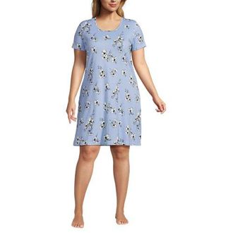 Lands End Knielanges Kurzarm-Nachthemd aus Baumwolle, Damen, Gr&ouml;&szlig;e:52-54 plus, Blau, Baumwolle, by Lands End