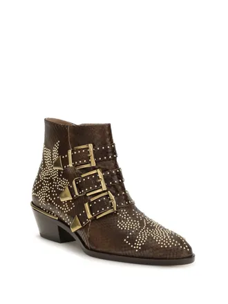 Chlo&eacute; Womens Susanna Ankle Boots Wild Khaki Calf Leather Bos Taurus