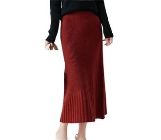 Generic Jupe dhiver à rayures en laine mérinos à taille élastique pour femme, D, XL