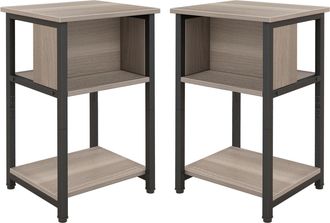 Giantex 2er Set Nachttisch, Beistelltisch 3 Ebenen mit Ablage & offenem Regal, Nachtkommode Nachtschrank Metallbeine, Sofatisch Nachtkonsole mit verstellbaren