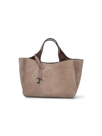 Tod's Tods Shopper & Totes - Mini Suede Tote Bag With Silver Charm - Gr. unisize - in Beige - f&uuml;r Damen