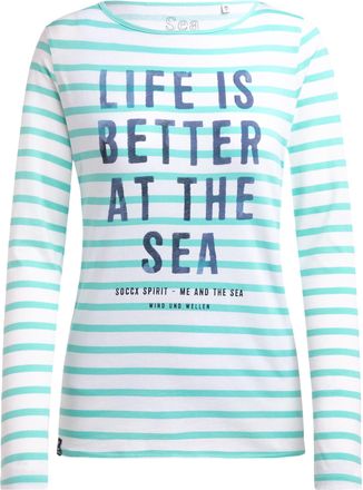 soccx Damen Gestreiftes Longsleeve mit U-Boot-Ausschnitt und Print New Aqua, XXXL