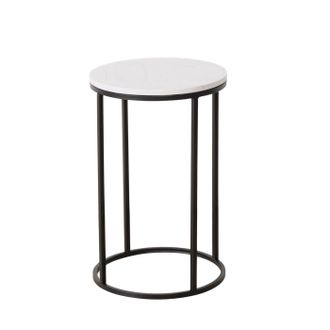 Meinposten Beistelltisch schwarz mit wei&szlig;er Marmorplatte Steinplatte Marmor Couchtisch rund 55 cm rund Wohnzimmertisch