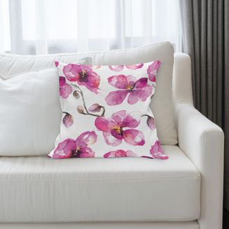 Abakuhaus Aquarell Kissenbezug, Blühende Orchidee Zweige Frühling Zeit Feng Shui inspirierte Bouquet, Kissenhülle mit Reißverschluss Beidseitiger Druck, 50 x 50