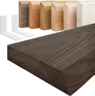 Lamofootwear Manufaktur Wandregal Holz Baumkante | Regal Farbe: Schwarz | mit weißem Basic Regalträger | 100 cm