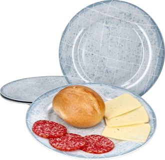 Ritzenhoff & Breker Nordic Ellen 4er Set Speiseteller I Ø 27 cm I 4 Personen I Essteller, große Platte, Beilagenteller I maritimes Design I Porzellan-Geschirr mit untersc