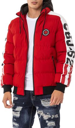 Cipo & Baxx Herren Mantel CM222 Rot - Stylische Winterjacke im modernen Design mit warmem Innenfutter, abnehmbarer Kapuze und funktionalen Details f&uuml;r kalte Tage 