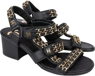 Chanel Sandalen - Chanel Gold Tone Chain Sandals (34,5) - Gr. ONE_SIZE - in Schwarz - f&uuml;r Damen
