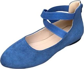 Generic Ballerines et escarpins avec sangles pour femme - Mocassins en daim avec sangle de cheville pour femme - Mocassins plats en cuir souple - Sandales &eacute;la
